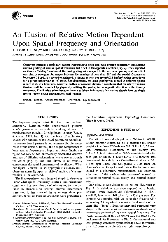 (PDF) An illusion of relative motion dependent upon spatial frequency and orientation | Michael ...