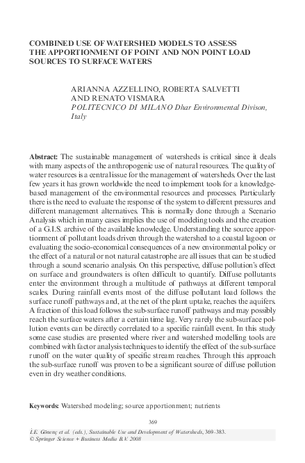 (PDF) Combined Use of Watershed Models to Assess the Apportionment of Point and Non Point Load ...