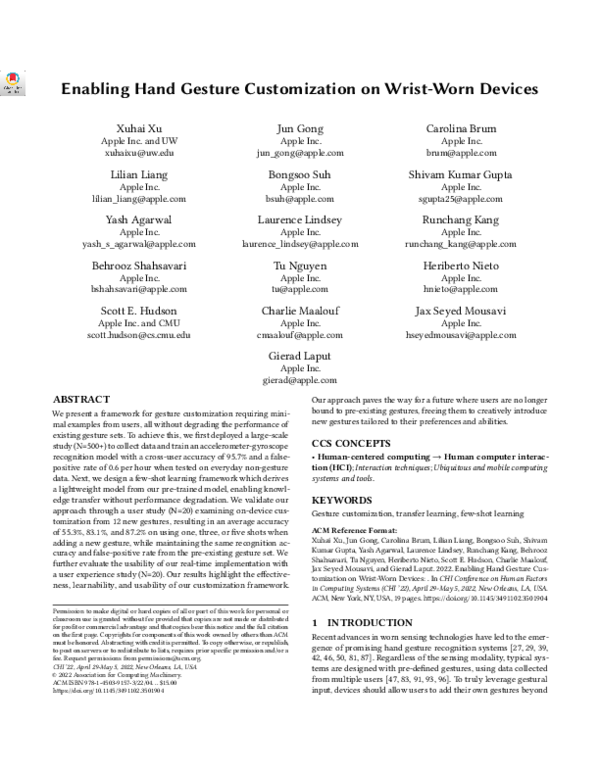 (PDF) Enabling Hand Gesture Customization on Wrist-Worn Devices