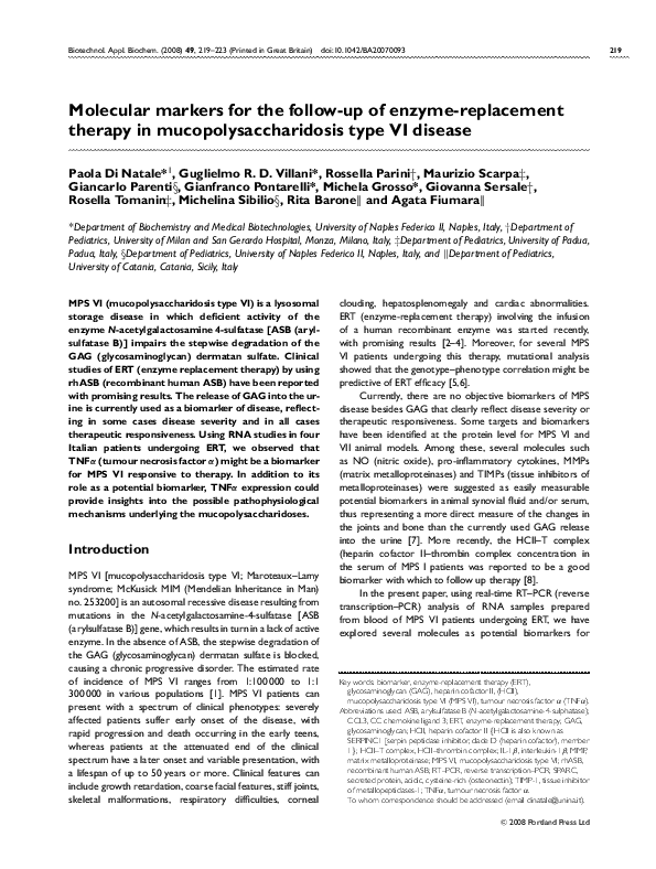 (PDF) Molecular markers for the follow-up of enzyme-replacement therapy ...
