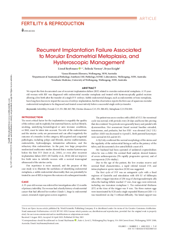 (PDF) Recurrent Implantation Failure Associated to Morular Endometrial ...