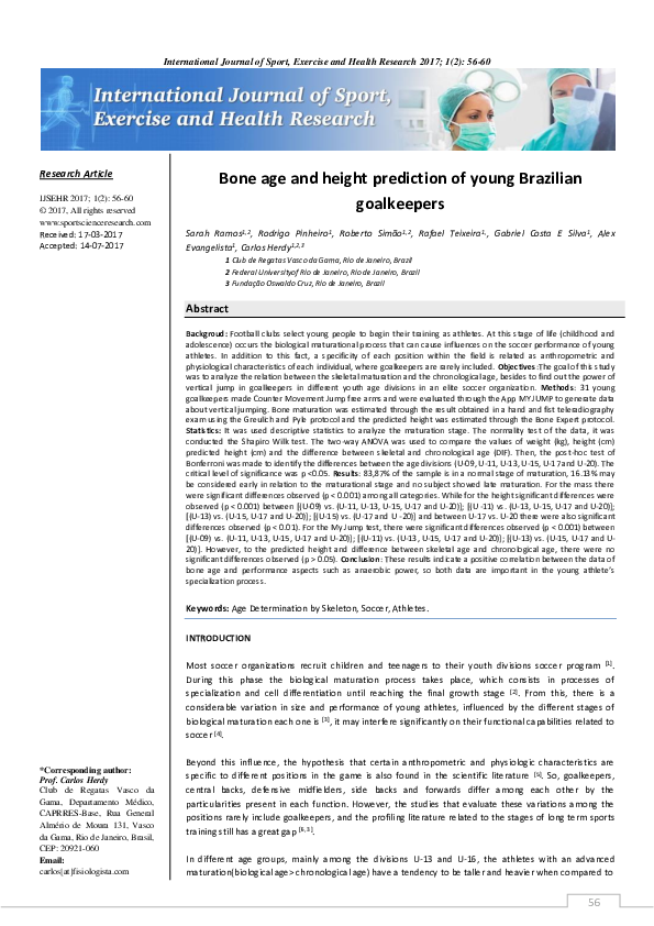 (PDF) Bone age and height prediction of young Brazilian goalkeepers
