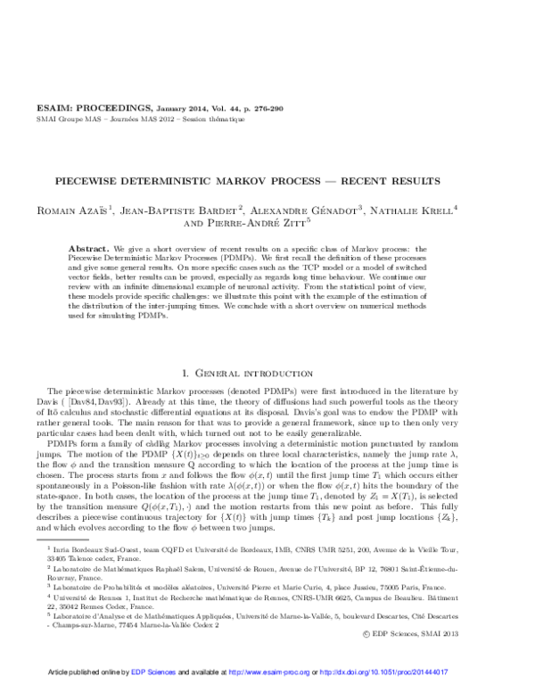 (PDF) Piecewise deterministic Markov process — recent results