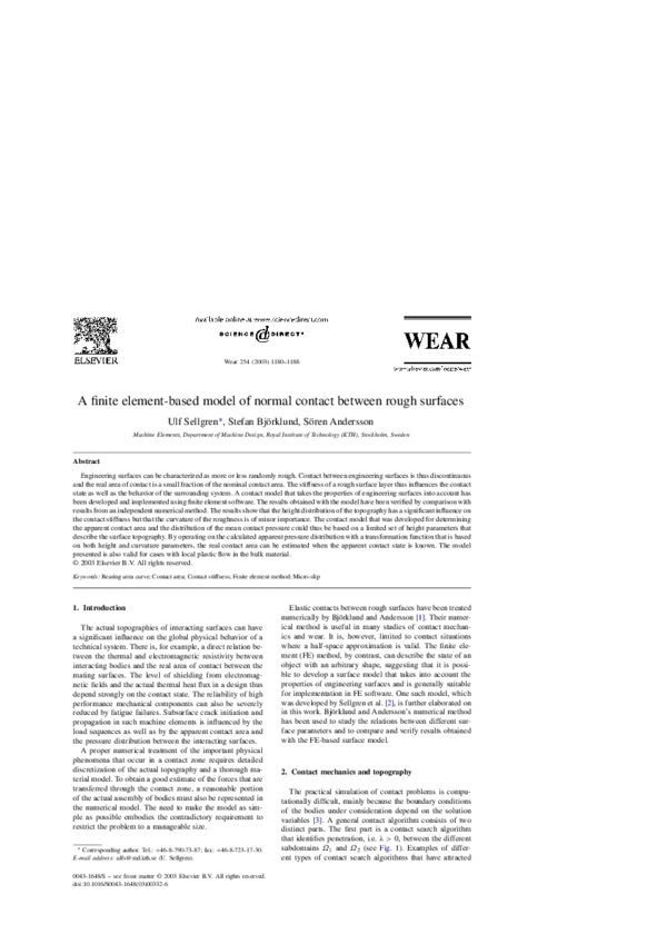 Pdf A Finite Element Based Model Of Normal Contact Between Rough Surfaces