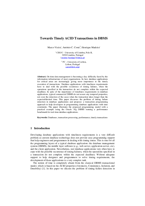 (PDF) Towards Timely ACID Transactions in DBMS