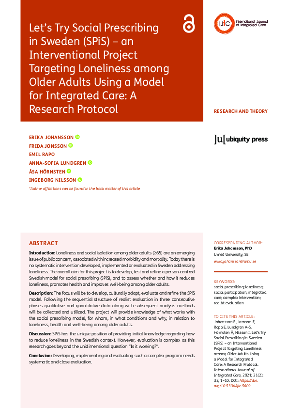 (PDF) Let’s Try Social Prescribing in Sweden (SPiS) – an Interventional ...