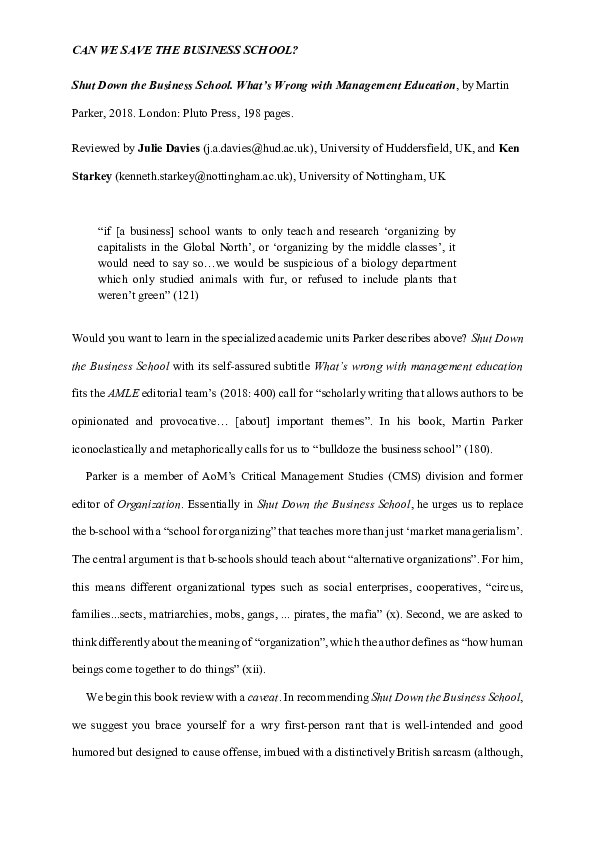 (PDF) Can We Save the Business School? Shut Down the Business School ...