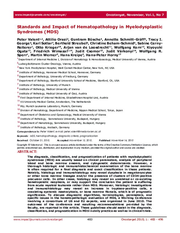 (PDF) Standards and impact of hematopathology in myelodysplastic ...