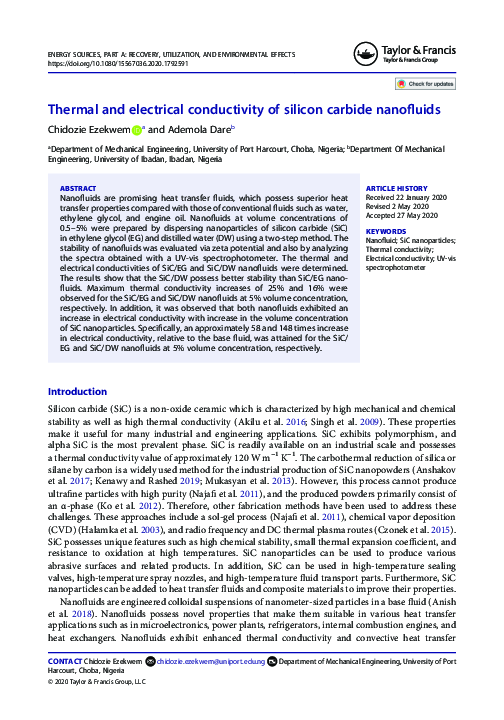 (PDF) Thermal and electrical conductivity of silicon carbide nanofluids