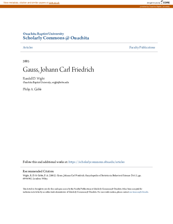 (PDF) Gauss, Johann Carl Friedrich