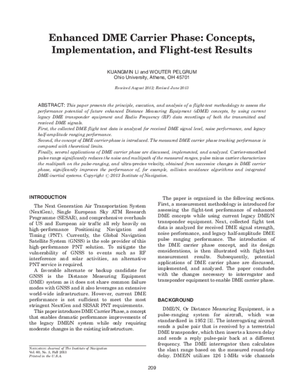 (PDF) Enhanced DME Carrier Phase: Concepts, Implementation, and Flight ...