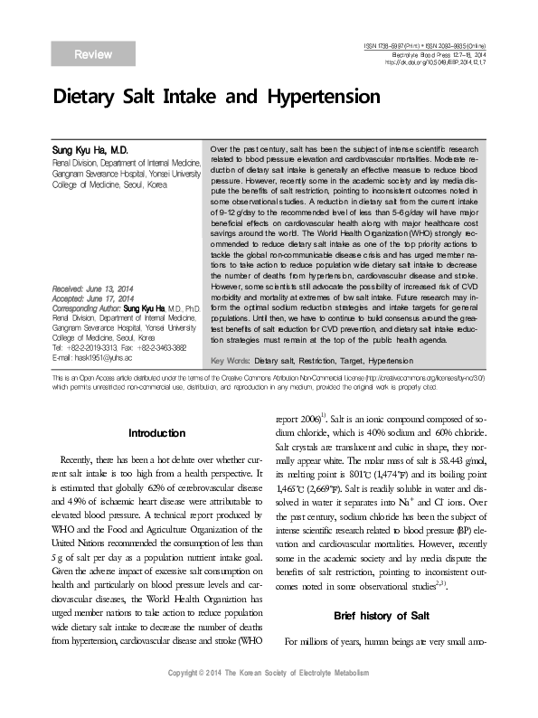 (PDF) Dietary Salt Intake and Hypertension