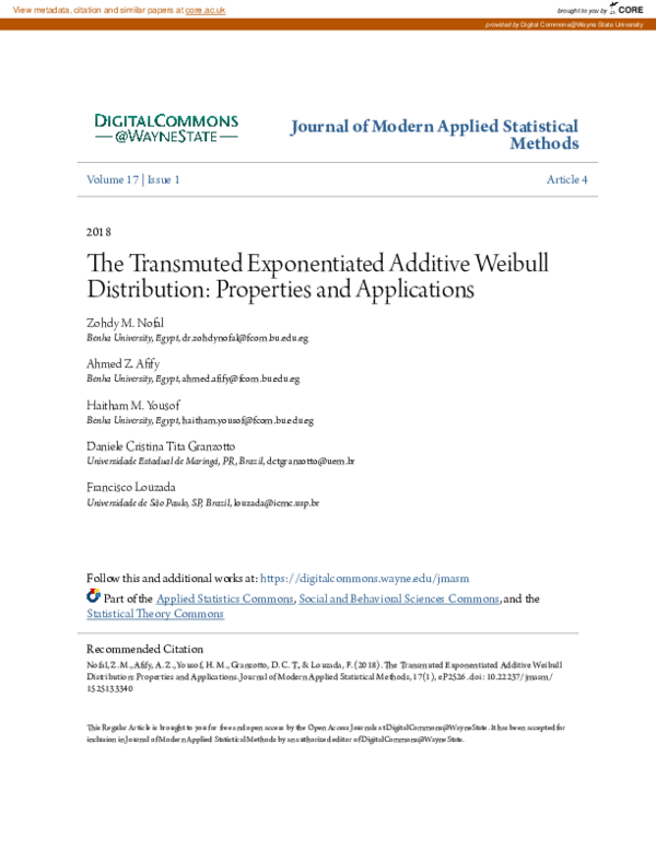 (PDF) The transmuted exponentiated additive Weibull distribution: Properties and applications