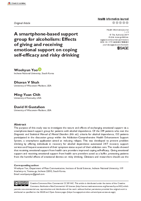 (PDF) A smartphone-based support group for alcoholism: Effects of ...