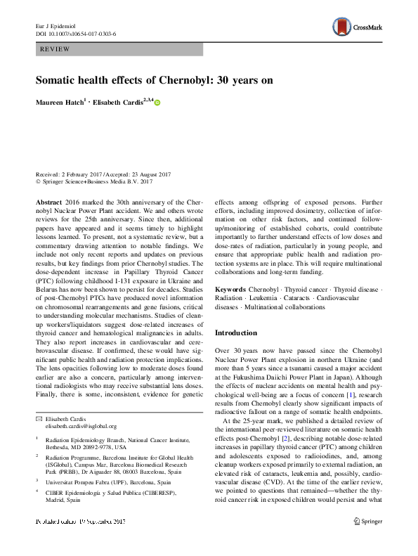 (PDF) Somatic health effects of Chernobyl: 30 years on