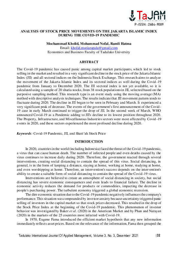 (PDF) Analysis of Stock Price Movements on the Jakarta Islamic Index ...