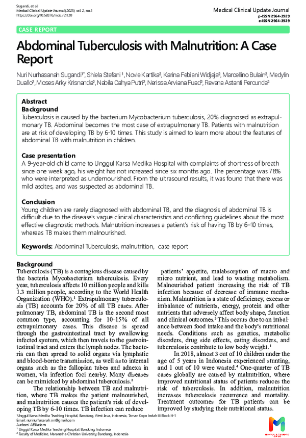 (PDF) Abdominal Tuberculosis with Malnutrition: A Case Report