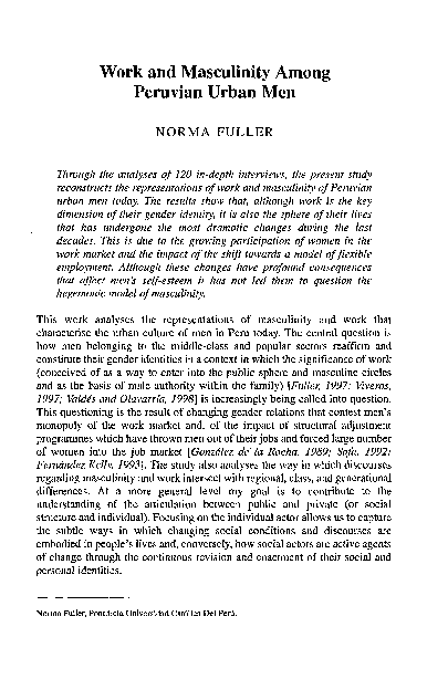 (PDF) Work and Masculinity Among Peruvian Urban Men | Norma Fuller ...