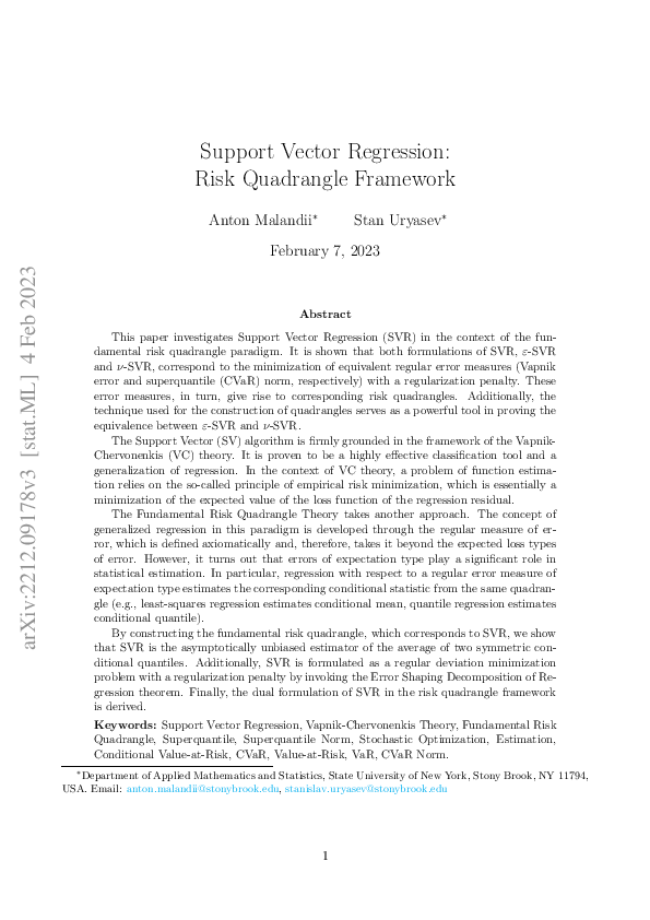 (PDF) Support Vector Regression: Risk Quadrangle Framework