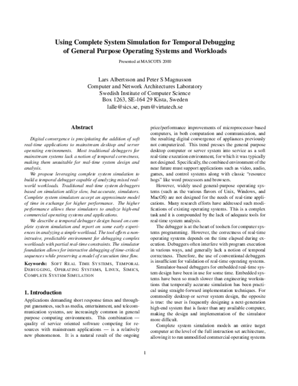 Pdf Using Complete System Simulation For Temporal Debugging Of General Purpose Operating