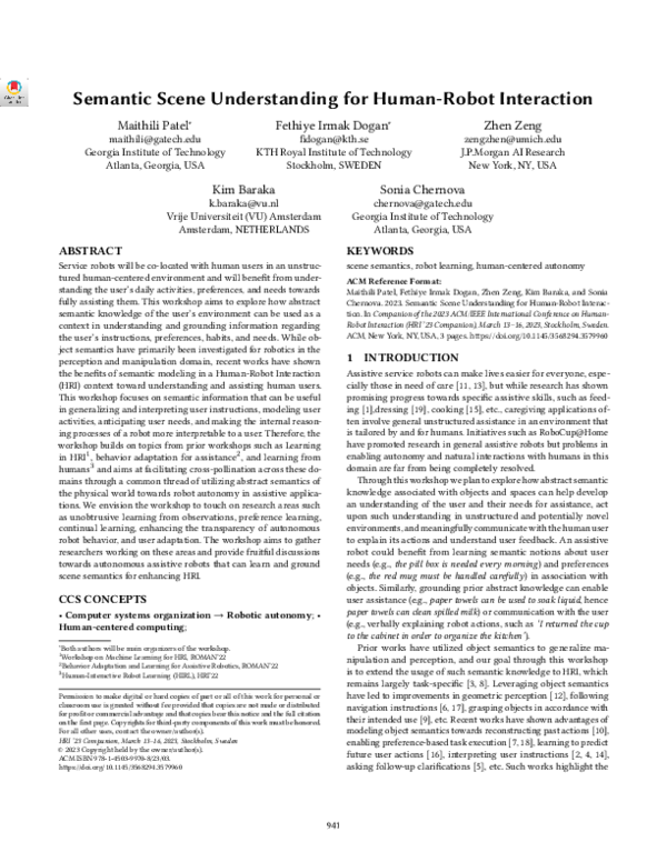 (PDF) Semantic Scene Understanding for Human-Robot Interaction