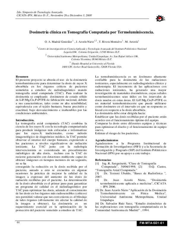 Dosimetría clínica en Tomografía Computada por Termoluminiscencia