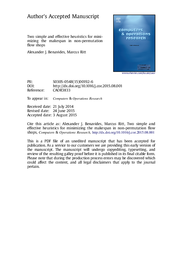 (PDF) Two simple and effective heuristics for minimizing the makespan in non-permutation flow shops