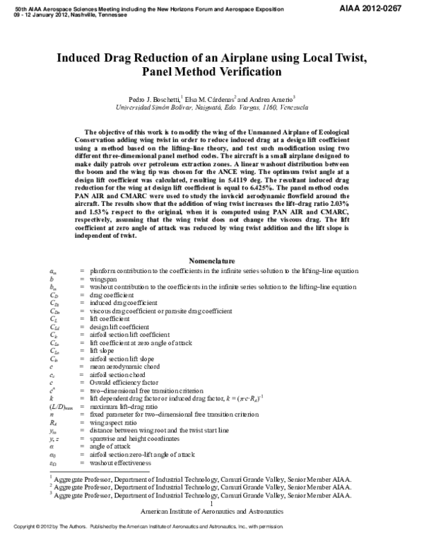 (PDF) Induced Drag Reduction of an Airplane Using Local Twist, Panel ...