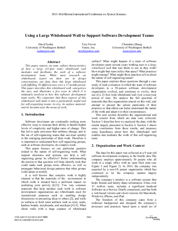 (PDF) Using a Large Whiteboard Wall to Support Software Development Teams