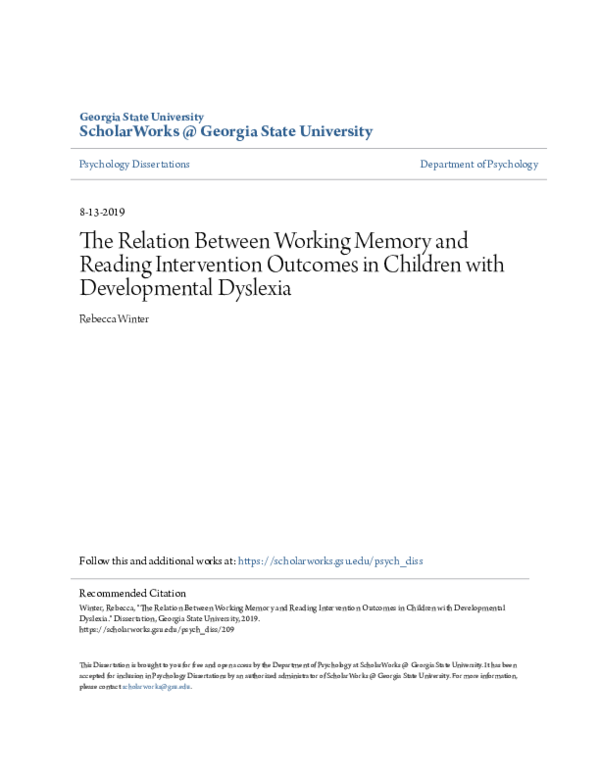 (PDF) The Relation Between Working Memory and Reading Intervention Outcomes in Children with ...