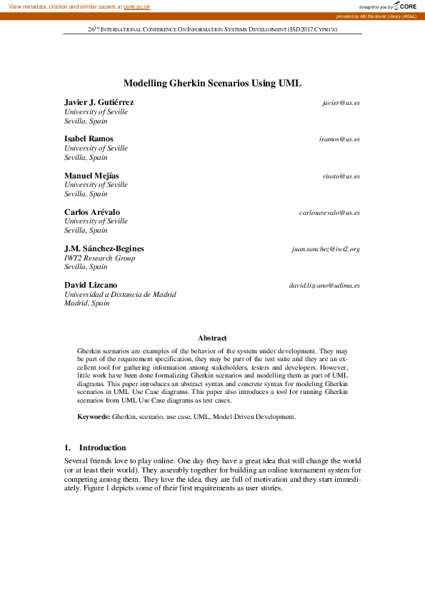 (PDF) Modelling Gherkin Scenarios Using UML