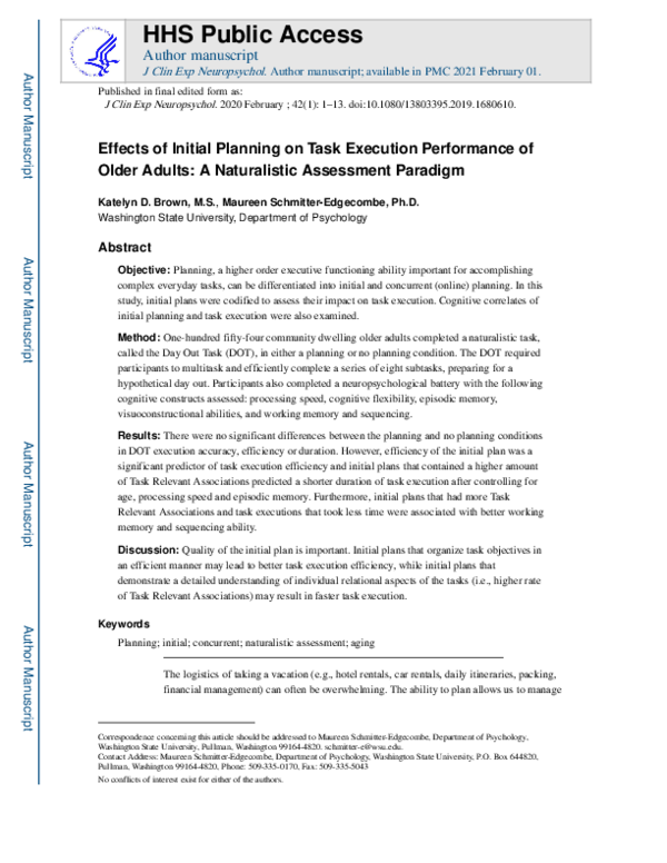 (PDF) Effects of initial planning on task execution performance of ...