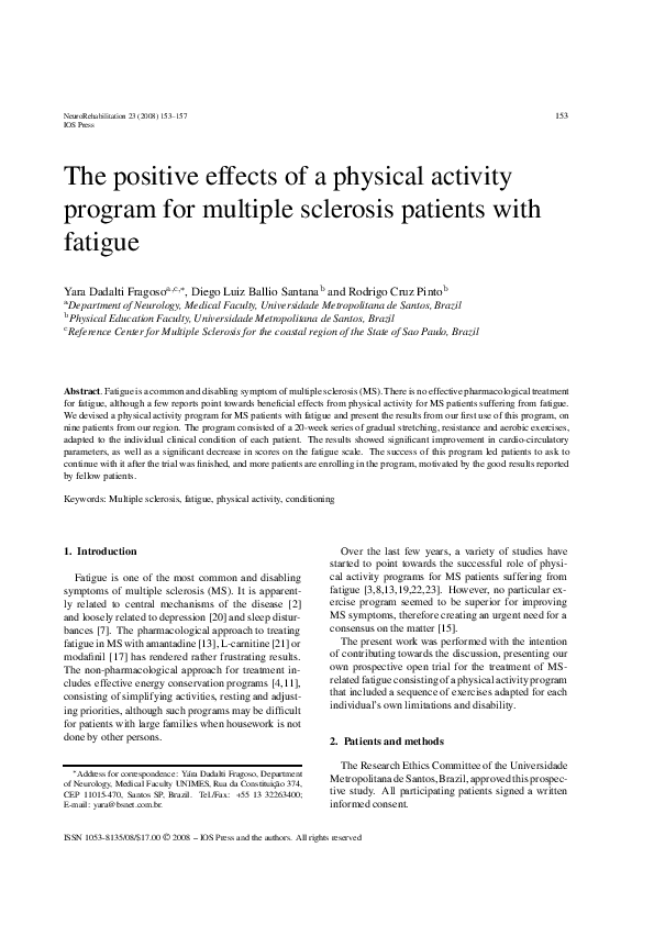 (PDF) The positive effects of a physical activity program for multiple sclerosis patients with ...