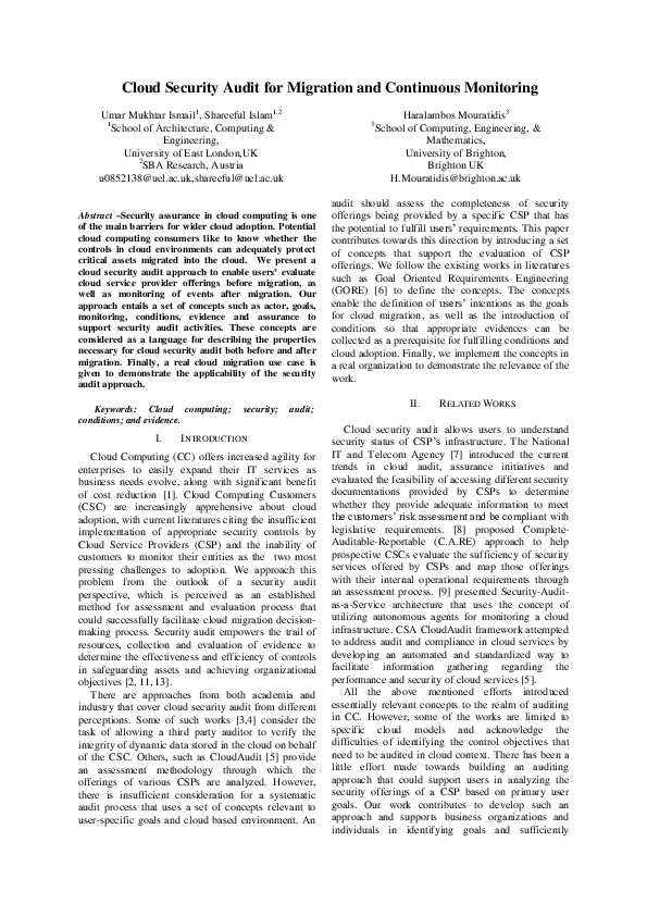 (PDF) Cloud Security Audit for Migration and Continuous Monitoring