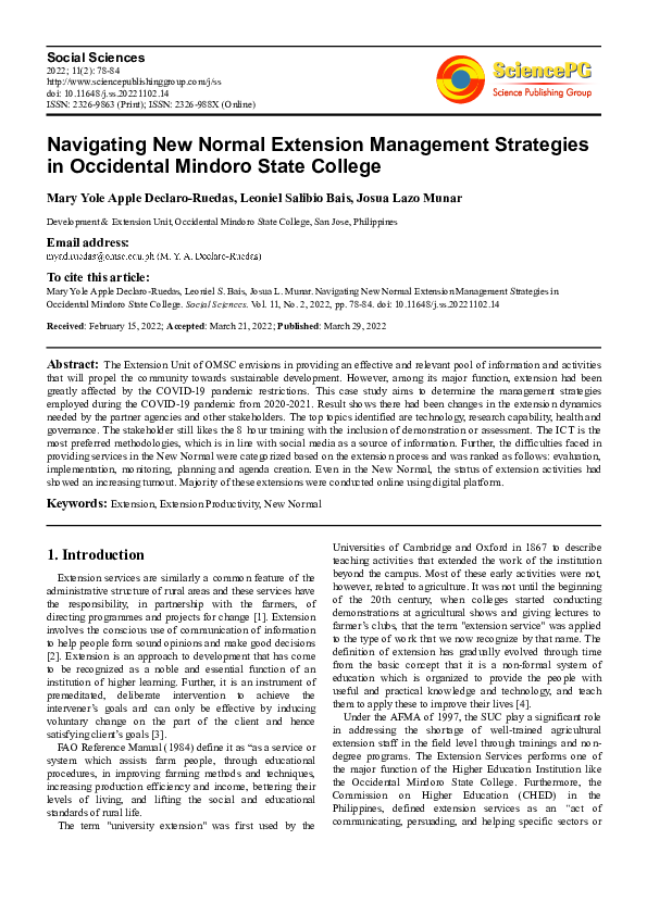 (PDF) Navigating New Normal Extension Management Strategies in ...