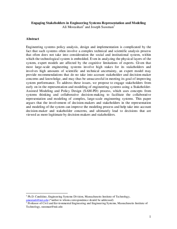 (PDF) Engaging stakeholders in engineering systems representation and ...