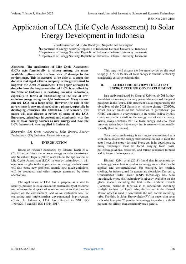 (PDF) Application of LCA (Life Cycle Assessment) to Solar Energy ...