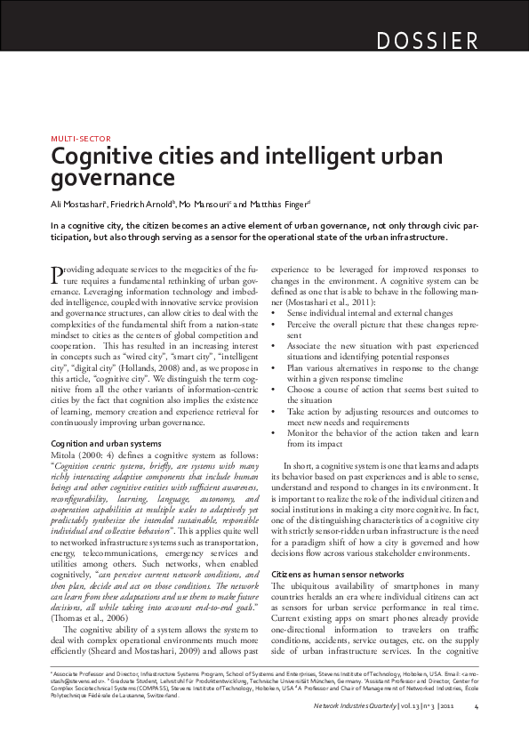 (PDF) Cognitive cities and intelligent urban governance
