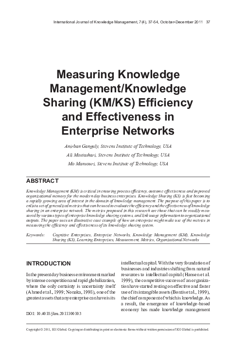 (PDF) Measuring Knowledge Management/Knowledge Sharing (KM/KS) Efficiency and Effectiveness in ...
