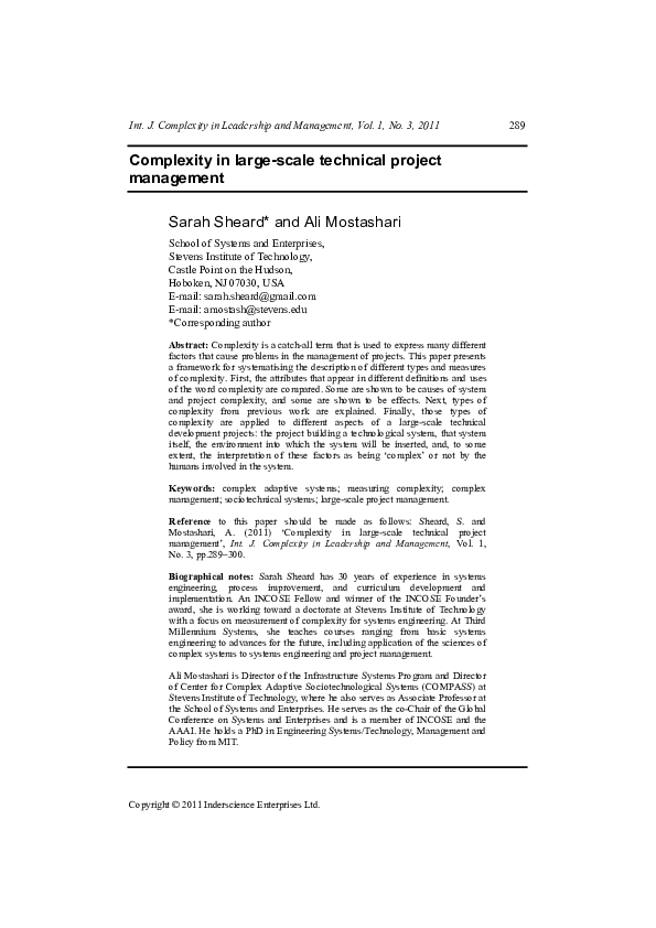 (PDF) Complexity in large-scale technical project management