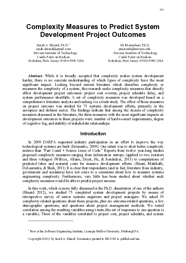 (PDF) 5.2.2 Complexity Measures to Predict System Development Project Outcomes