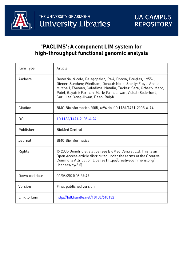 (PDF) PACLIMS': a component LIM system for high-throughput functional genomic analysis | Marc ...