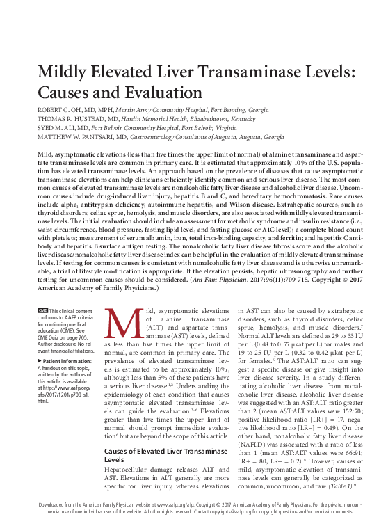 (PDF) Mildly Elevated Liver Transaminase Levels: Causes and Evaluation