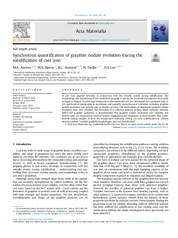 Pdf Synchrotron Quantification Of Graphite Nodule Evolution During