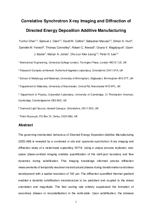 (PDF) Correlative Synchrotron X-Ray Imaging and Diffraction of Directed ...
