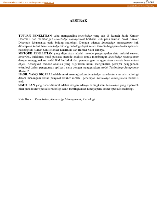 (PDF) Knowledge Management Pada Rumah Sakit Kanker Dharmais (Studi ...