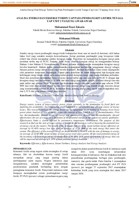 (PDF) Analisa Energi Dan Eksergi Turbin Uap Pada Pembangkit Listrik ...