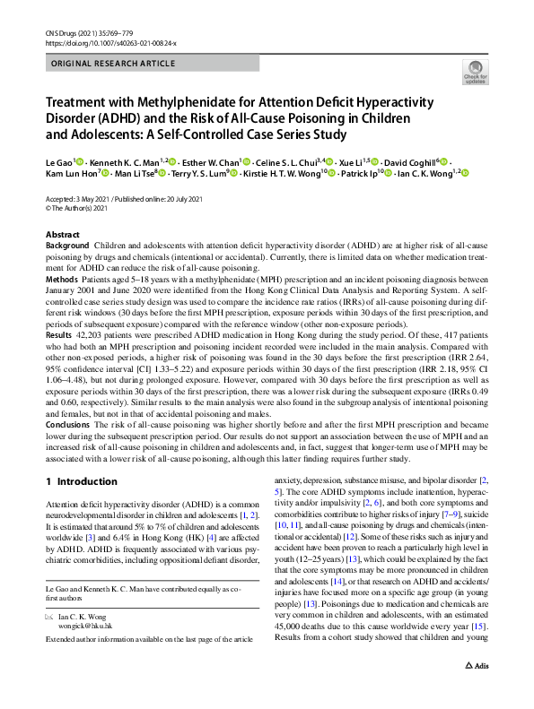(PDF) Treatment with Methylphenidate for Attention Deficit Hyperactivity Disorder (ADHD) and the ...