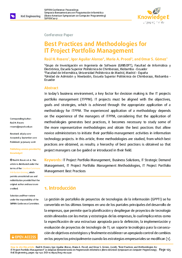 (PDF) Best Practices and Methodologies for IT Project Portfolio Management