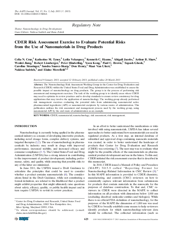(PDF) CDER Risk Assessment Exercise to Evaluate Potential Risks from ...